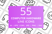 55 Computer & hardware Line Icons, an Outline Icon by IconBunny