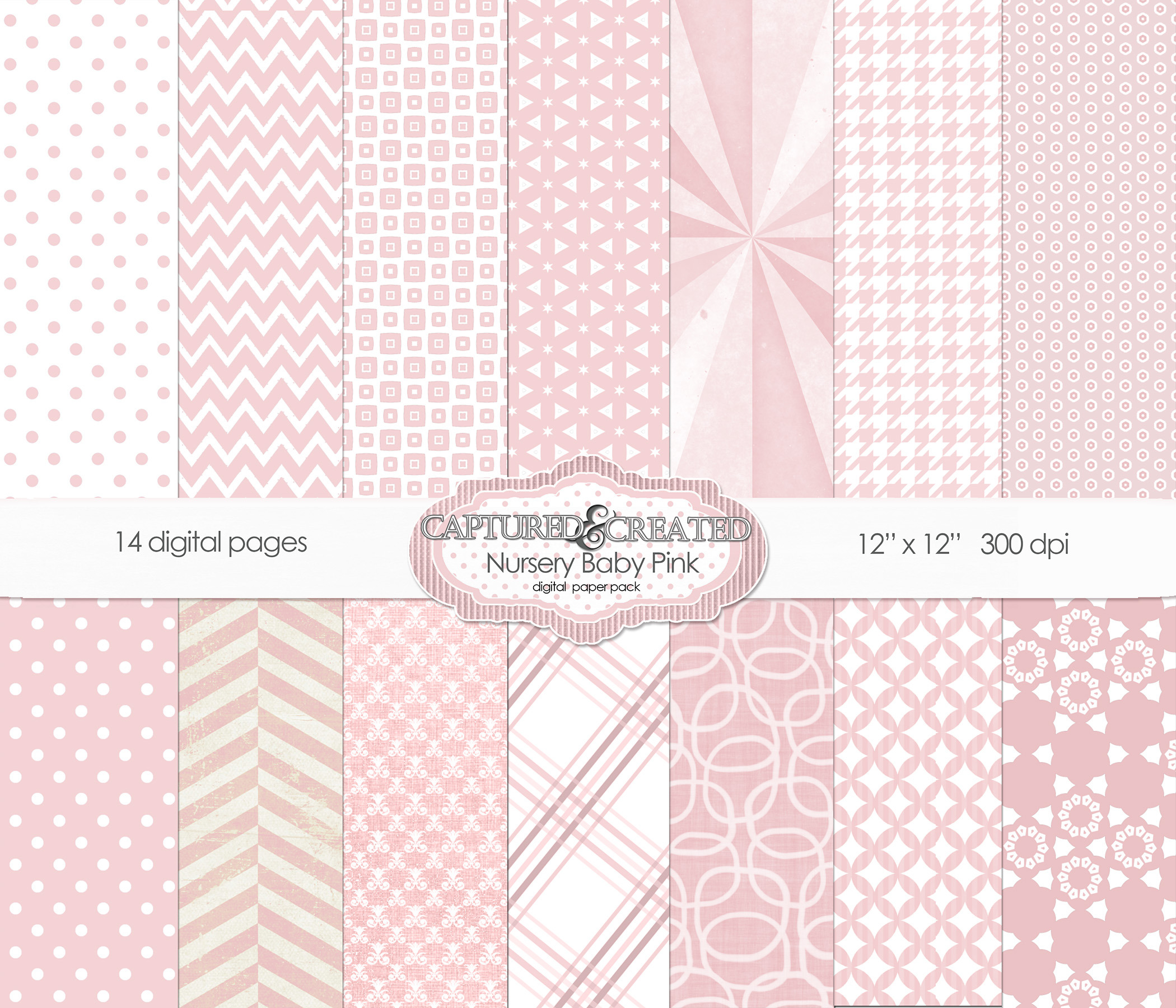 Nursery Baby Pink Digital Paper Pack, a Pattern Graphic by Captured and ...