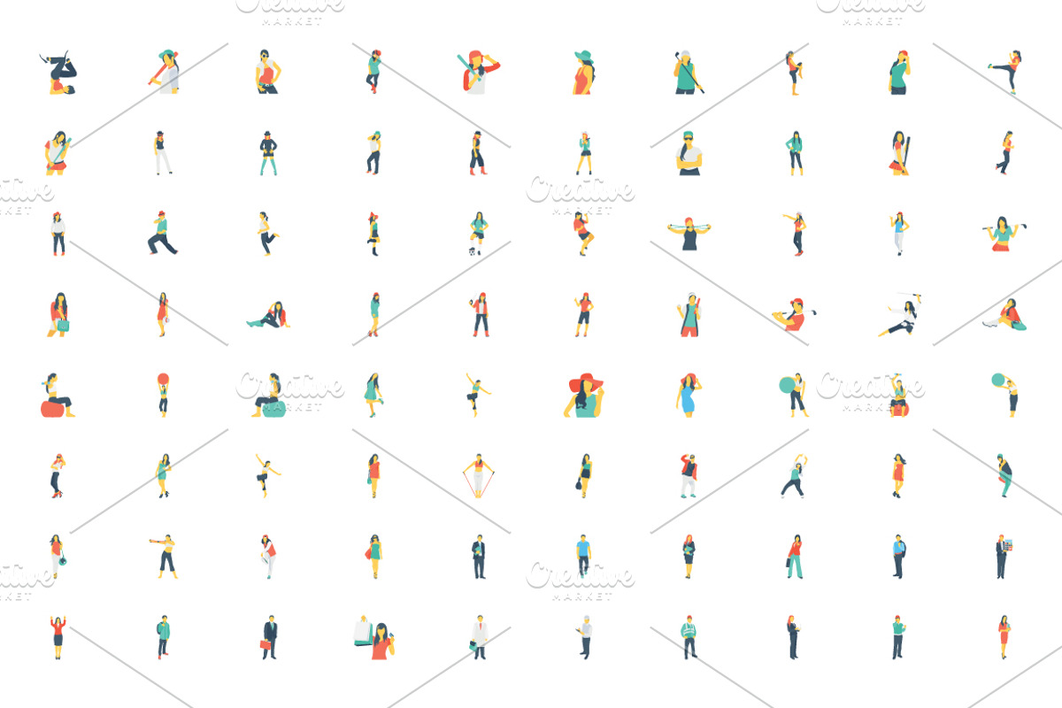 300 Flat Human Activities Icons, an Icon by Vectors Market