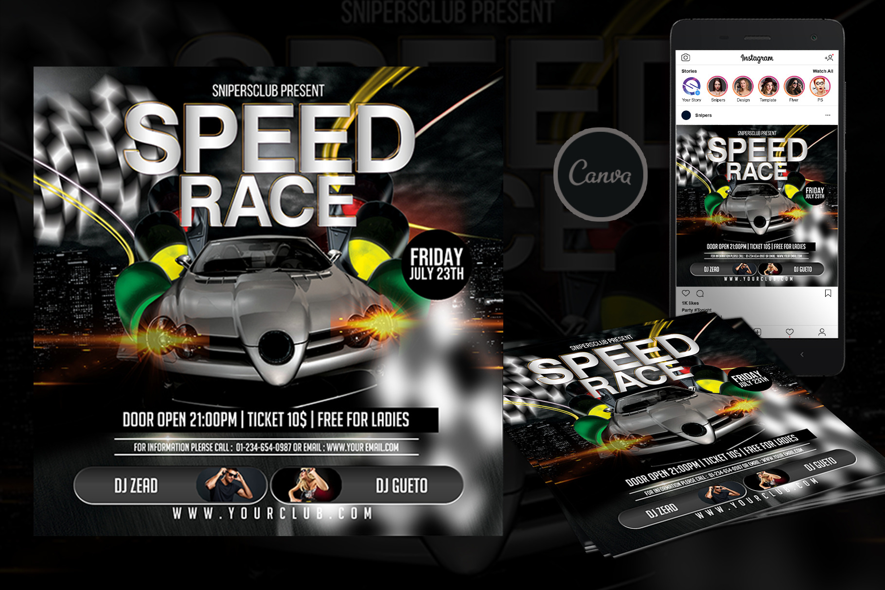 Speed Race Flyer Canva Template, a Flyer Template by DreamColor