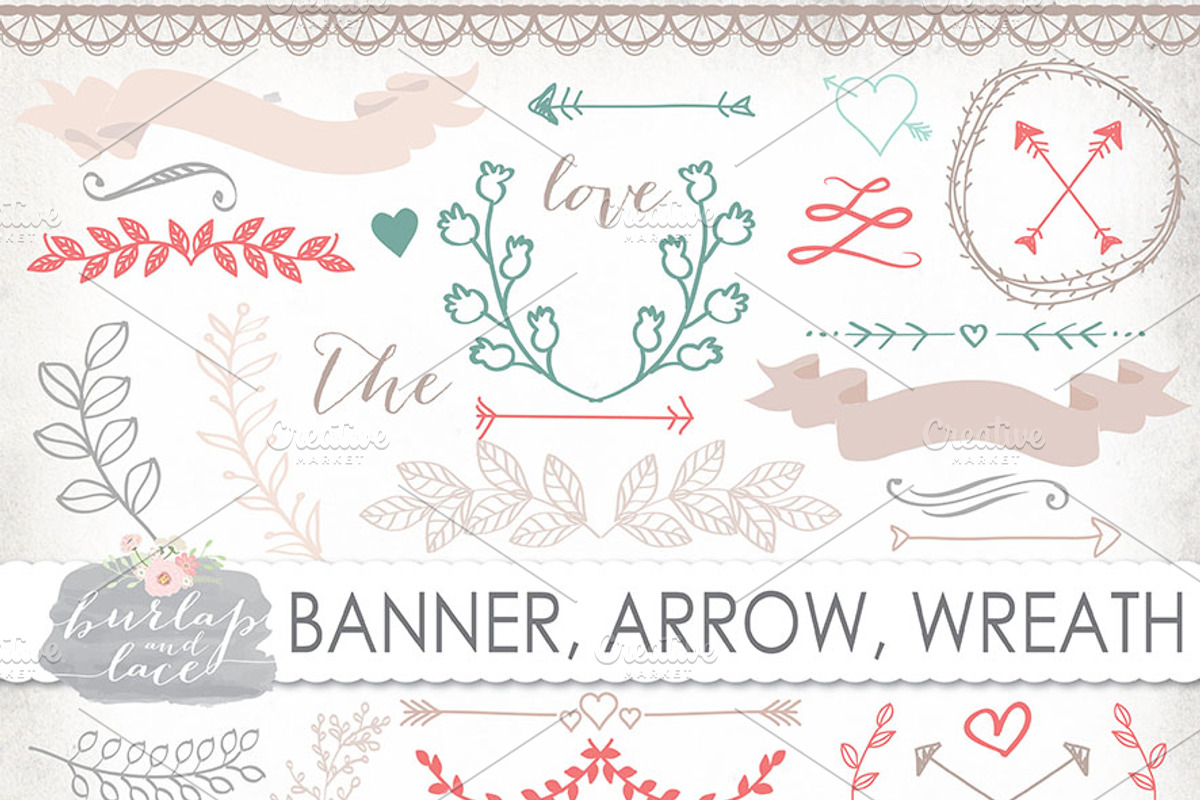 Vector laurel, arrow,wreath clipart, an Illustration by burlapandlace