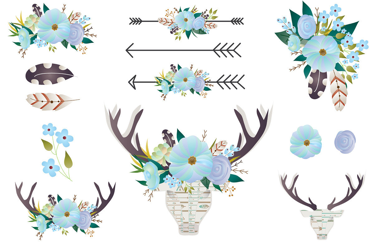 Boho Floral clip art - Deer antlers, an Object Graphic by ...