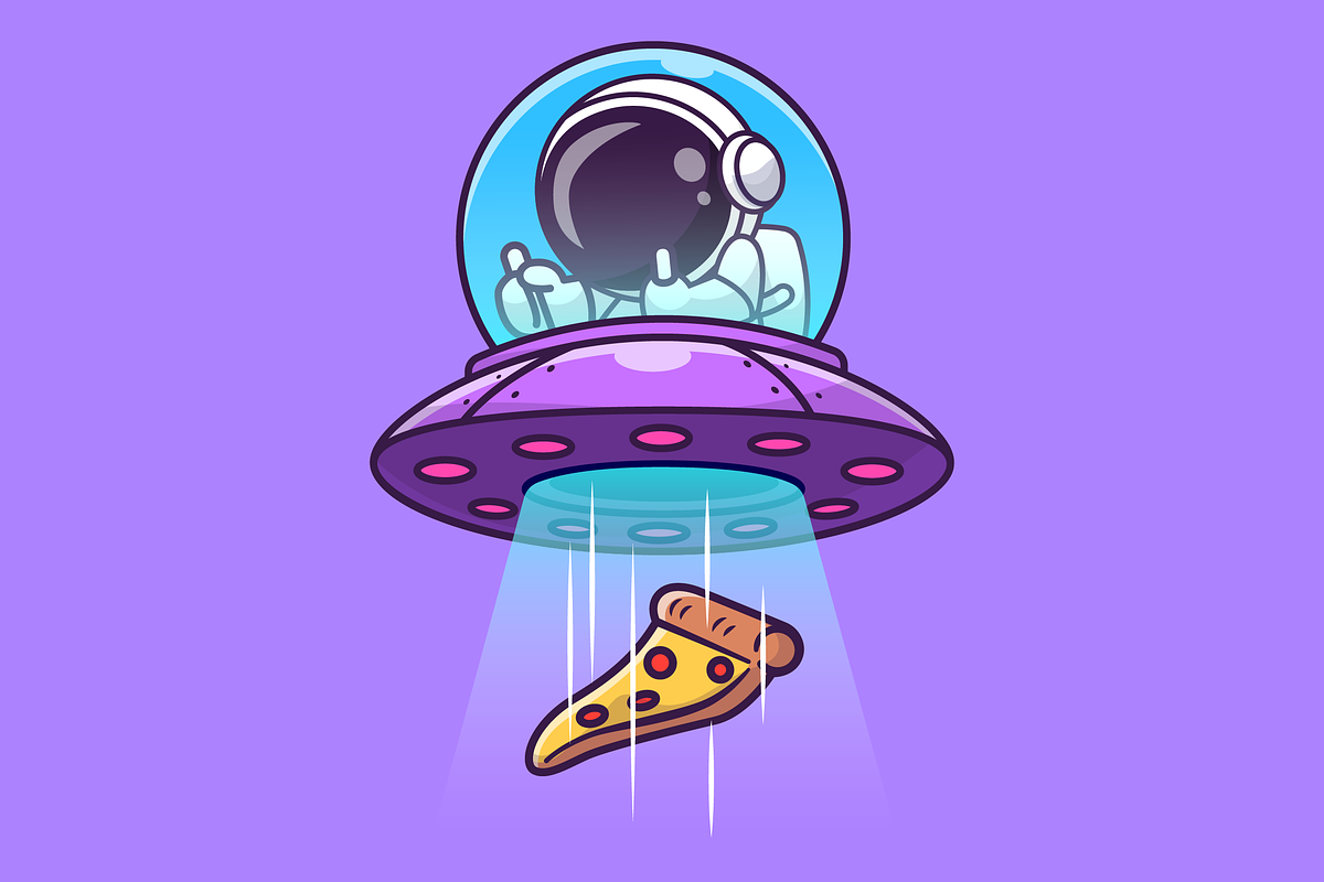 Cute Astronaut Catching Pizza, a Technology Illustration by Catalyst Labs