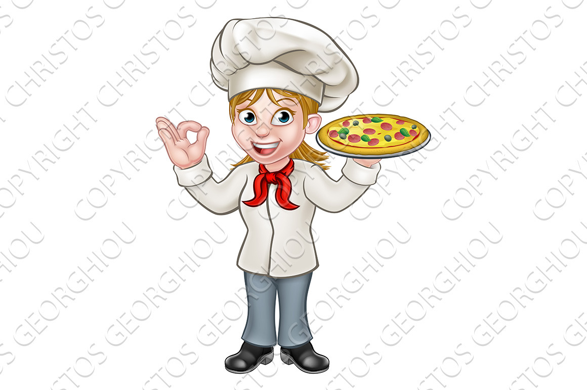 Pizza Chef Woman Cartoon Character, a Food Illustration by Christos ...