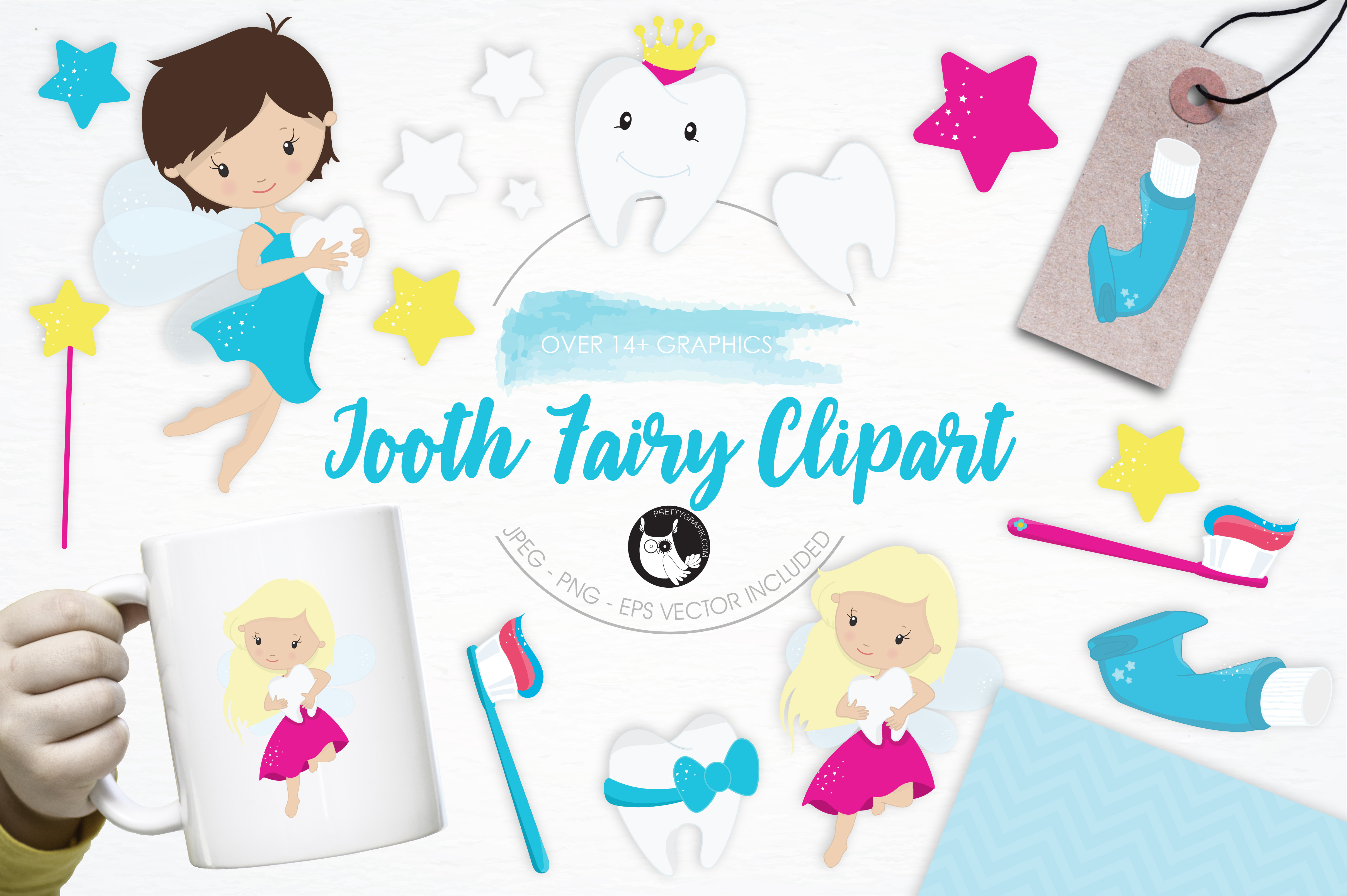 Tooth Fairy Clipart illustrations, an Illustration by PrettyBundles