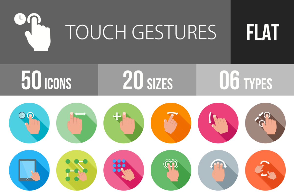 50 Touch Gesture Flat Shadowed Icons, an Icon by IconBunny
