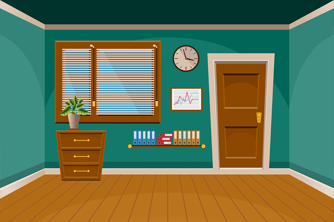 Cartoon flat vector room interior | Work Illustrations ~ Creative Market