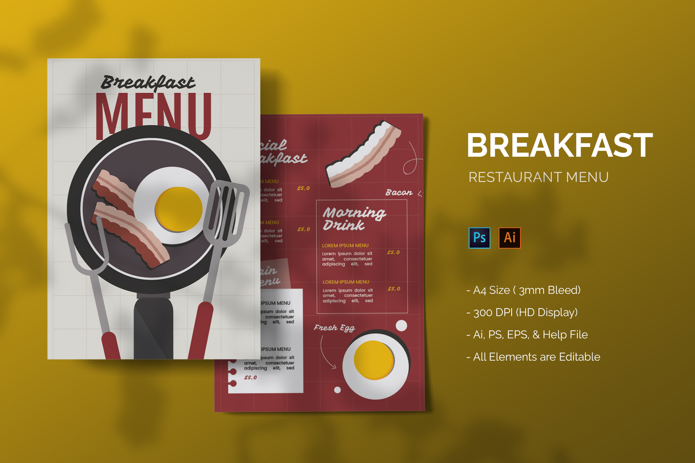 Breakfast - Food Menu, a Print Template by StreaksideStd