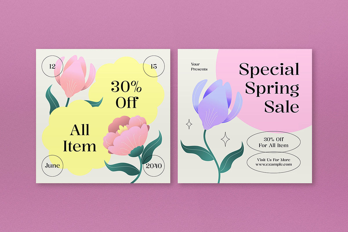 Pink Floral Spring Square Banner, an UI Kit Template by graphicook