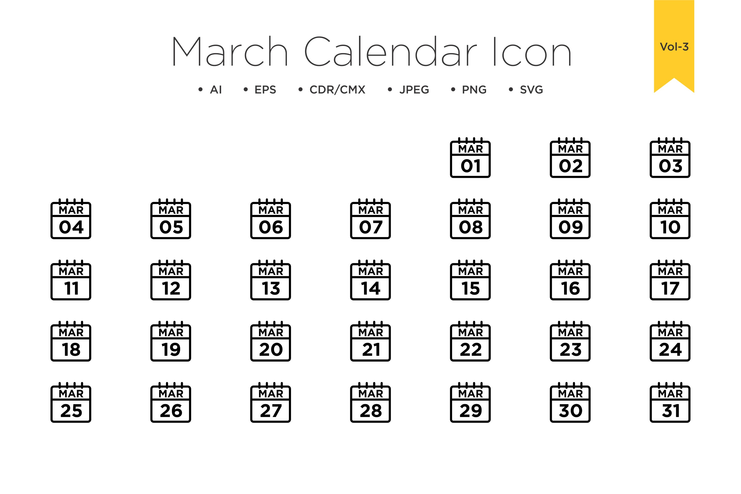 March Calendar Icon, an Outline Icon by shahsoft