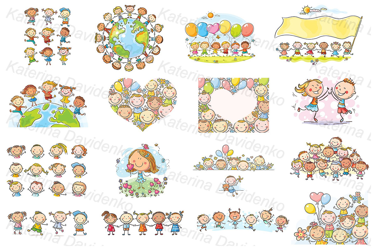 Happy Cartoon Kids Bundle, an Illustration by Bubert Art