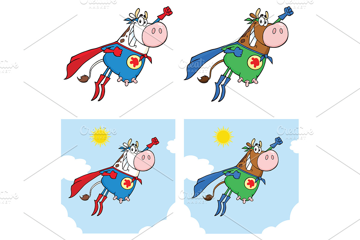 Super Hero Cow Collection Set, an Animal Illustration by HitToon ...