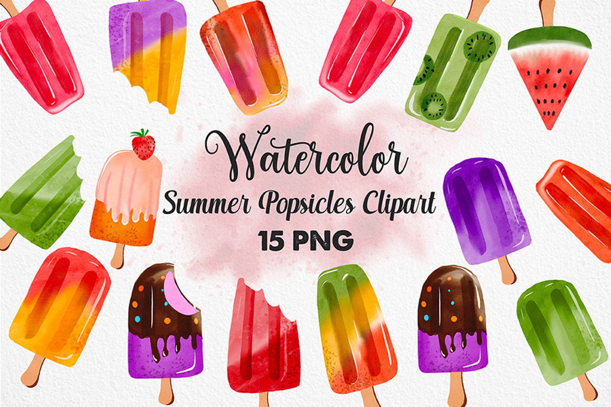 Watercolor Popsicles Clipart Set