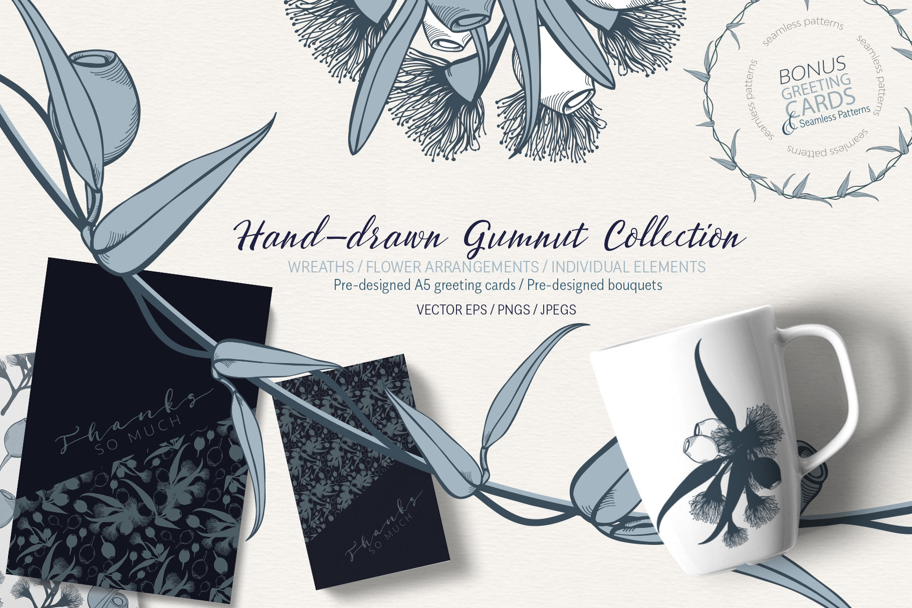 Hand Drawn Gumnut Flower Collection, an Illustration by Sketchbook Designs