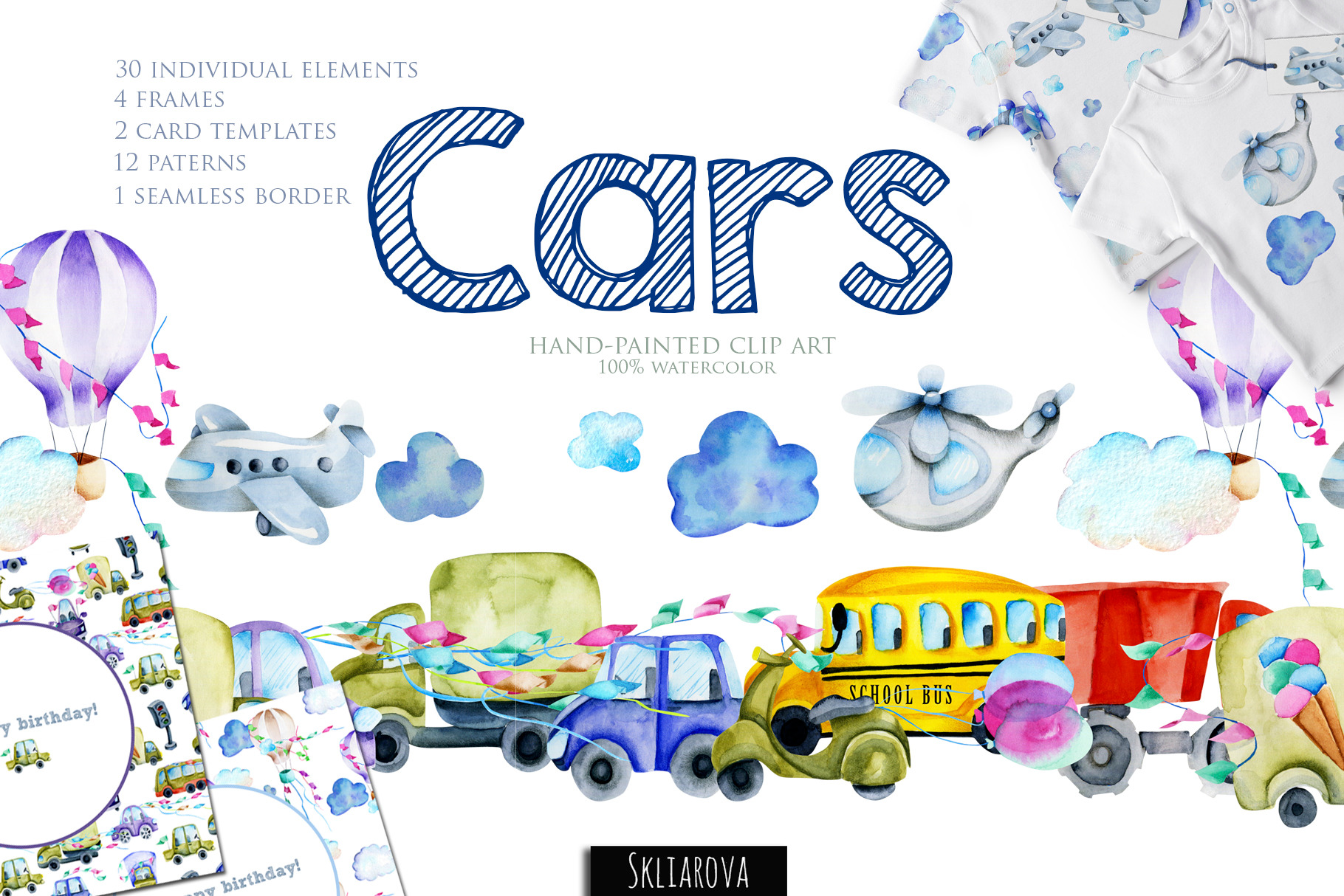 Cars. Watercolor clip art., an Illustration by Skliarova