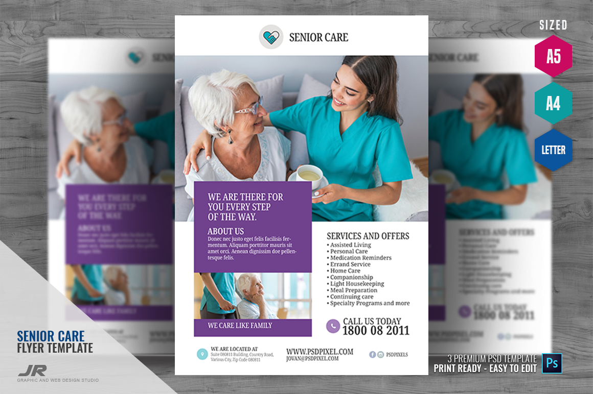 Senior Care Services Flyer, a Flyer Template by PSDPixel