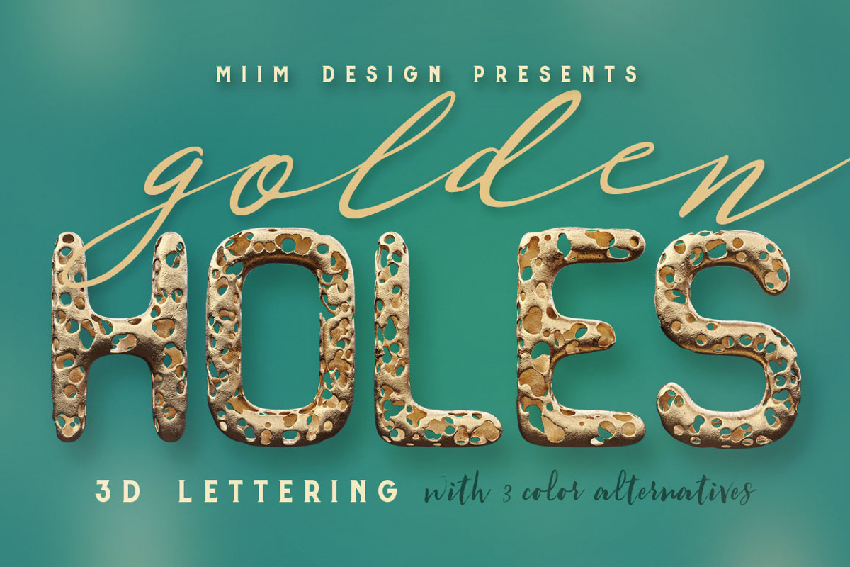 Full Of Holes - Golden 3D Lettering, a Graphic by MIIM