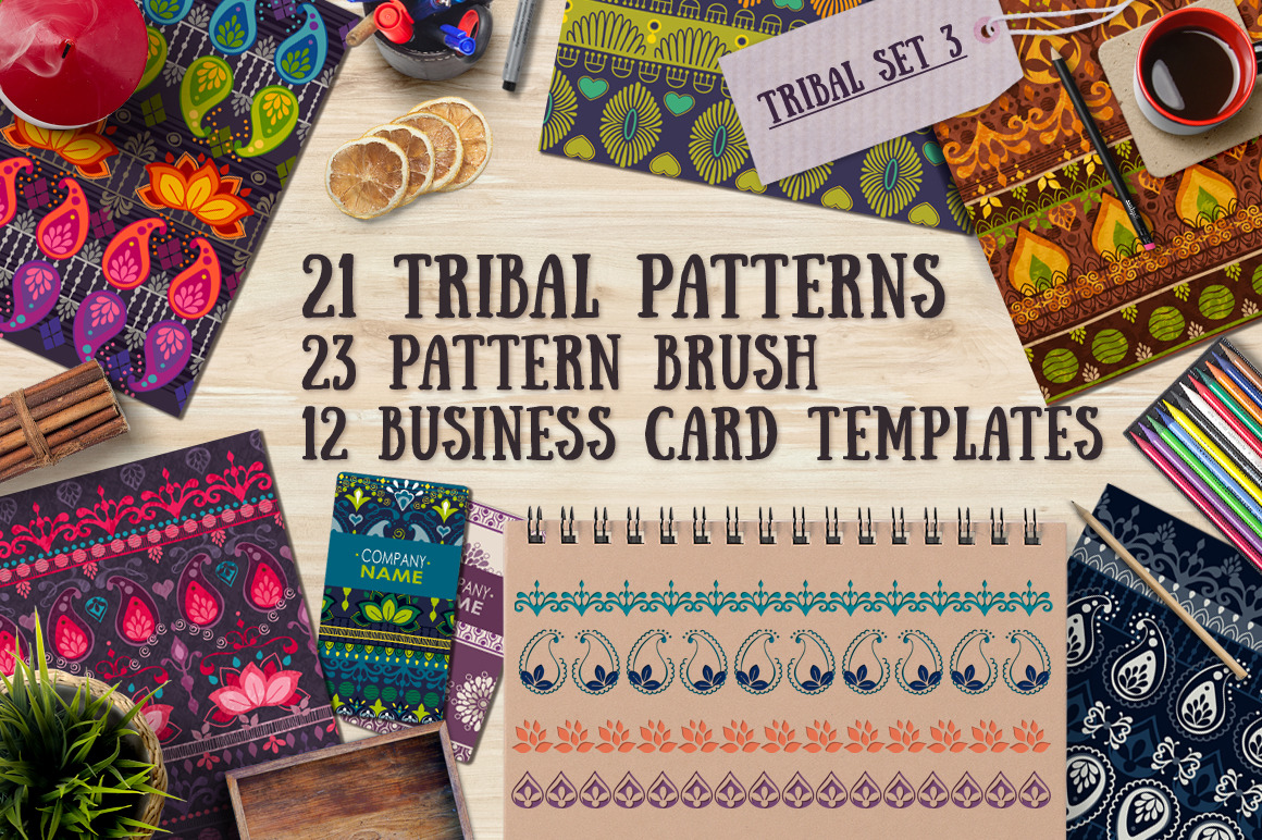 3.Tribal patterns, brushes and cards, a Pattern Graphic by SwetTS