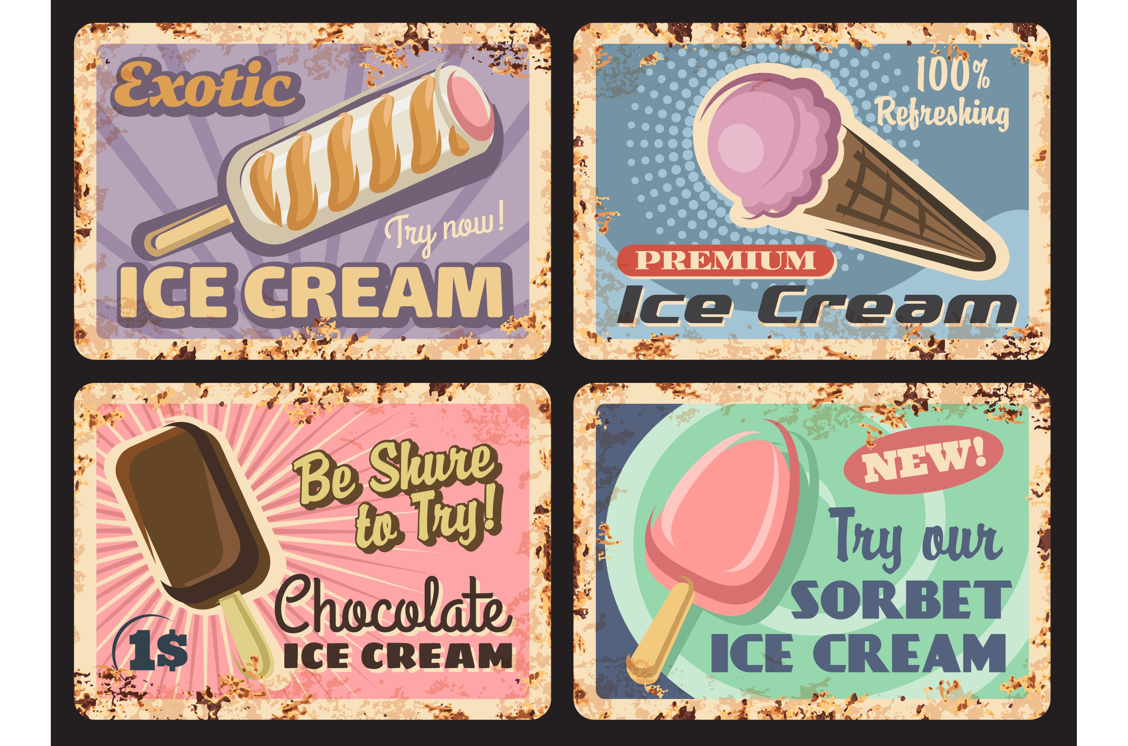 Ice cream metal plates sweet dessert, a Food Illustration by Vector ...