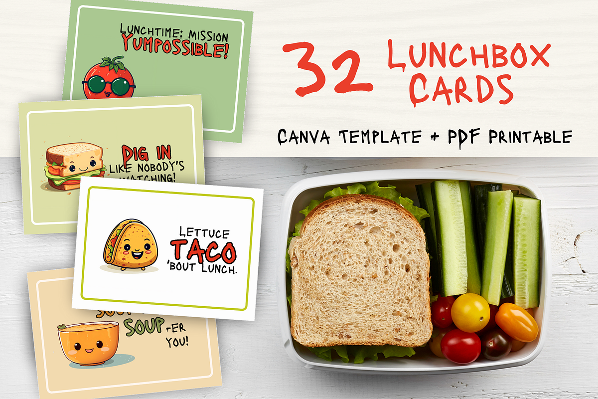32 Lunchbox Cards Canva Template, a Card Template by mkStudioLab