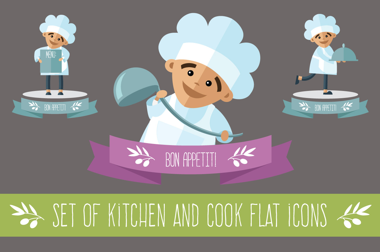 Set of kitchen and cook flat icons, an Illustration by Mary