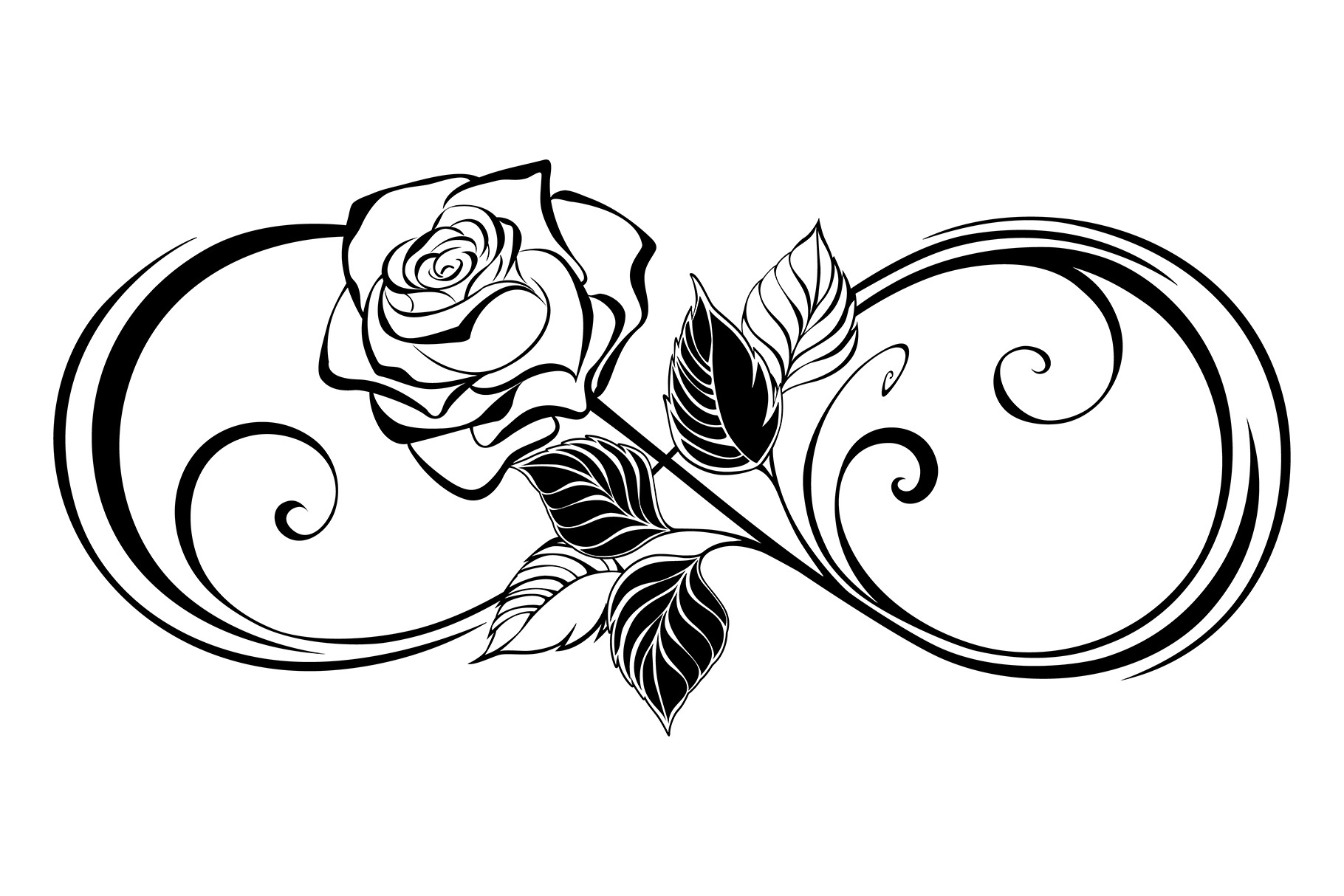 Infinity symbol with outline rose, an Illustration by blackmoon9