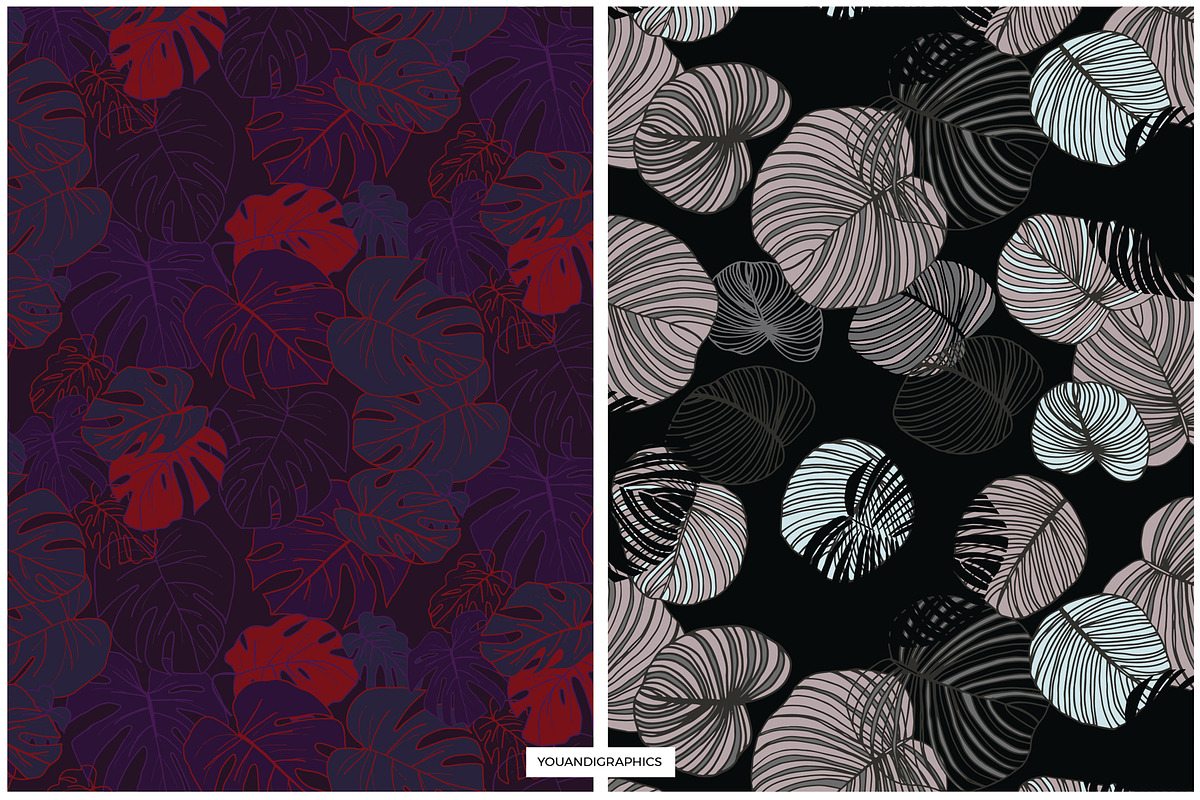 Dark Leaves- 10 Seamless Patterns, a Pattern Graphic by Youandigraphics