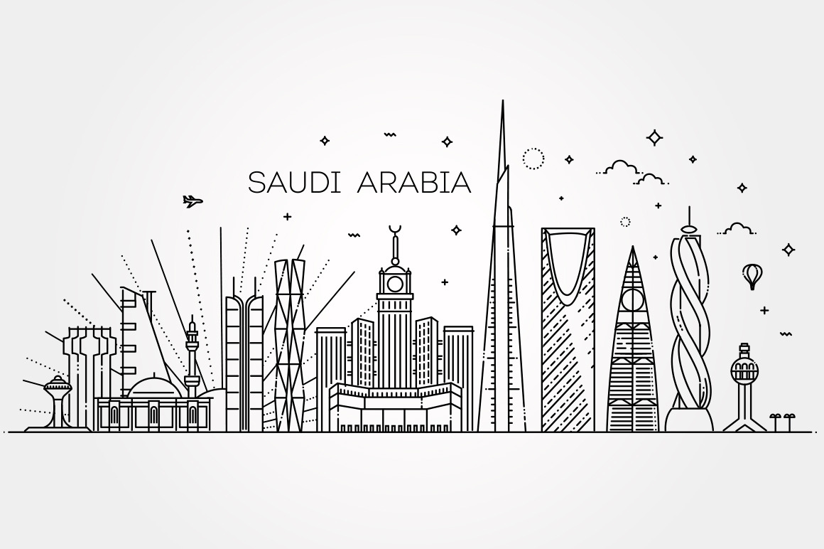 Saudi Arabia detailed Skyline, an Outline Icon by Tettygreen