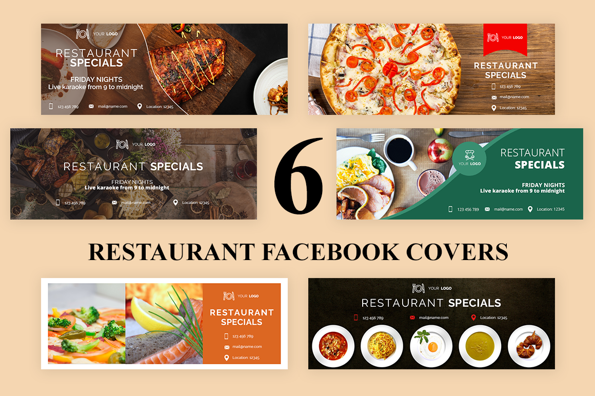 6 Restaurant Facebook Covers, a Social Media Template by Creatricks