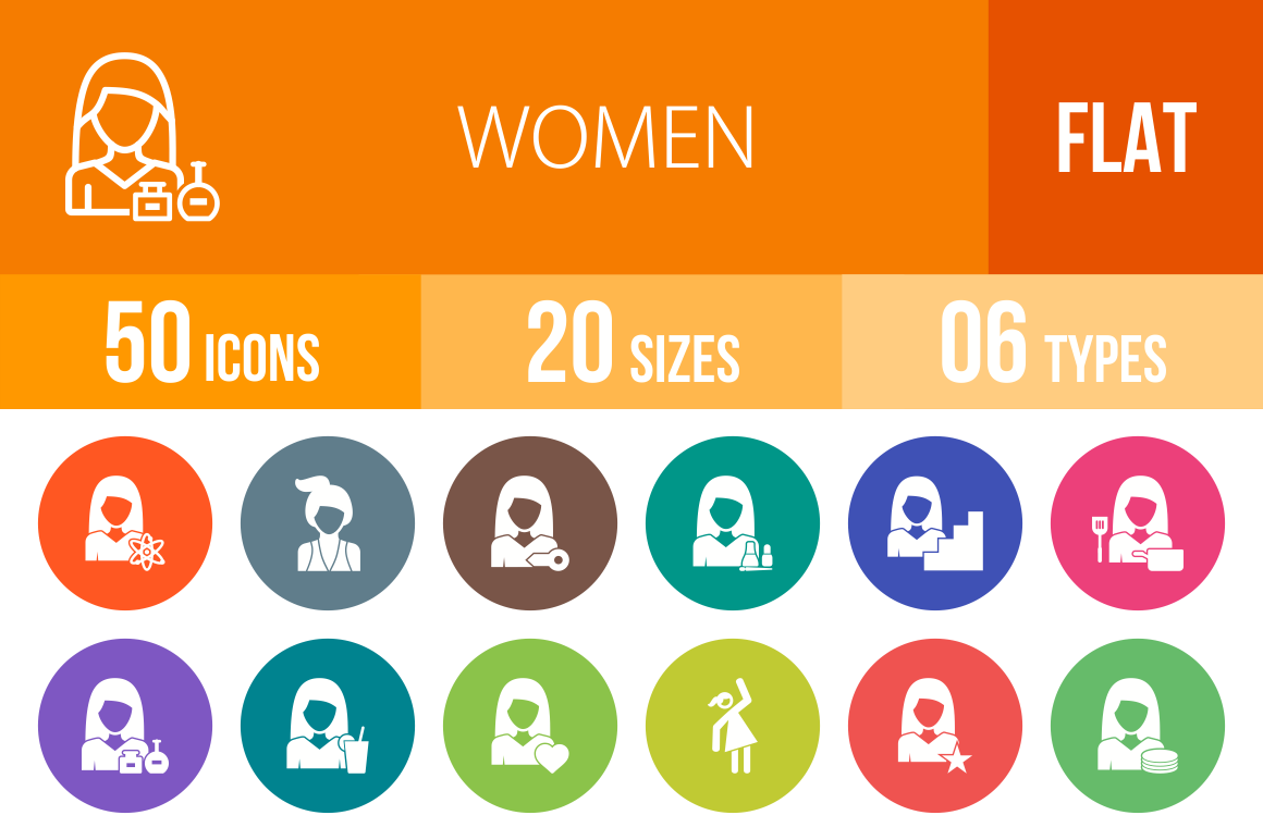 50 Women Flat Round Icons, an Icon by IconBunny