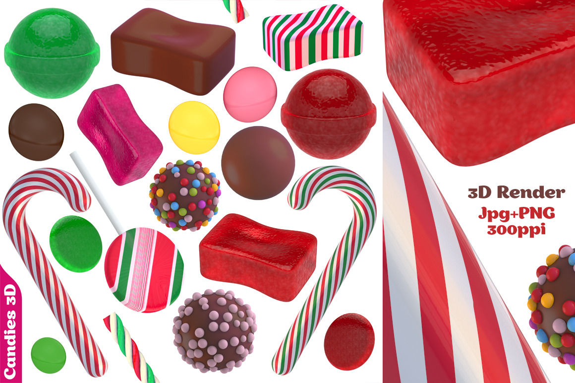 Candies and sweets 3D Set, an Object Graphic by pixaroma