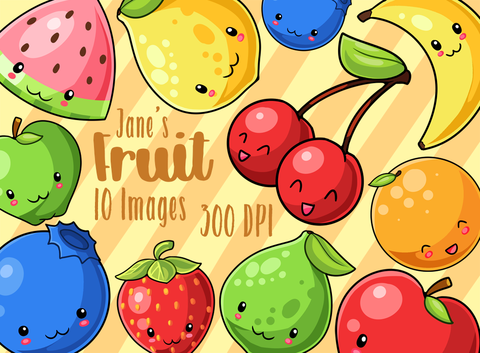 Kawaii Fruit Clipart, an Illustration by DigitalArtsi