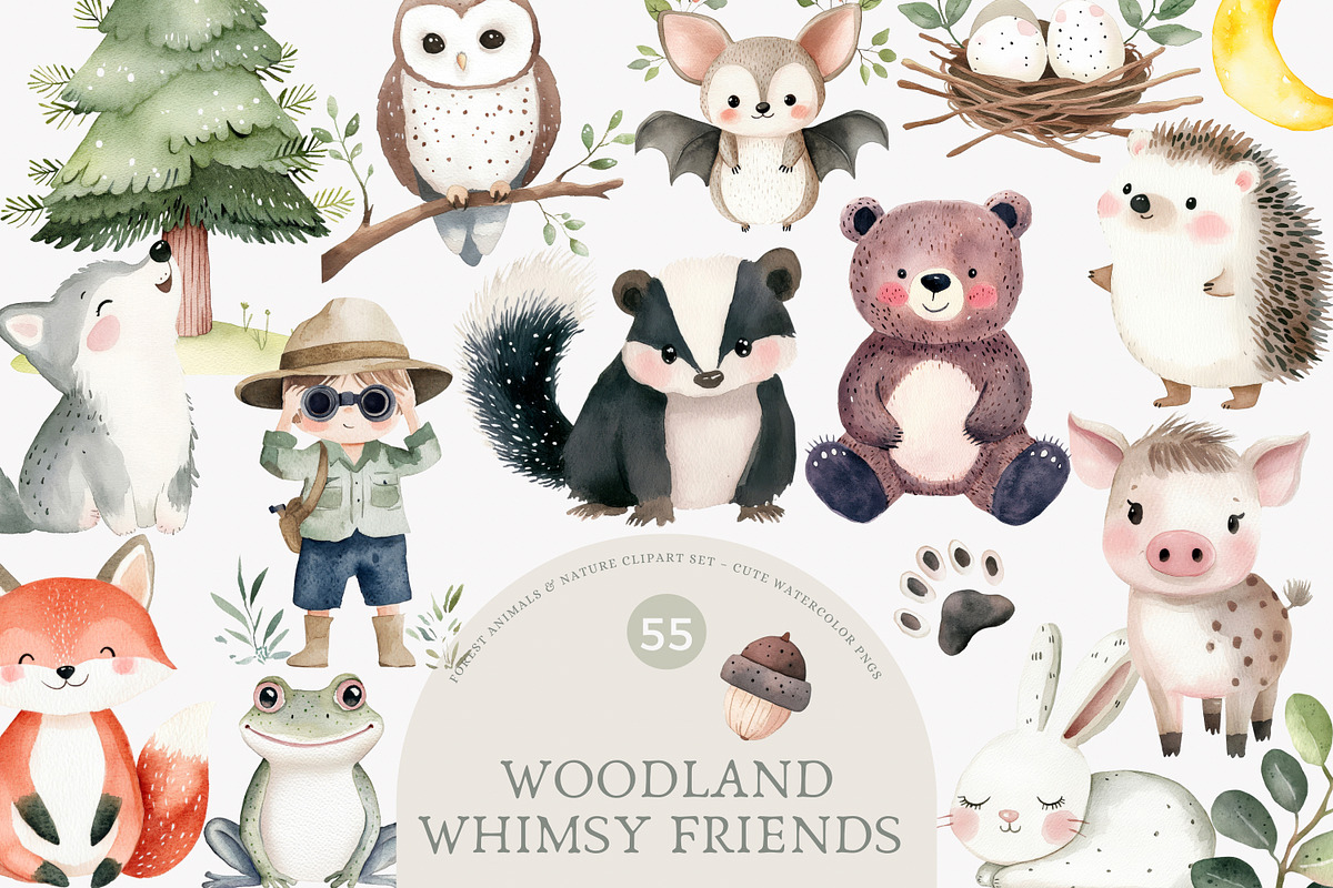 woodland clipart baby animals set, a Decorative Illustration by Pink ...