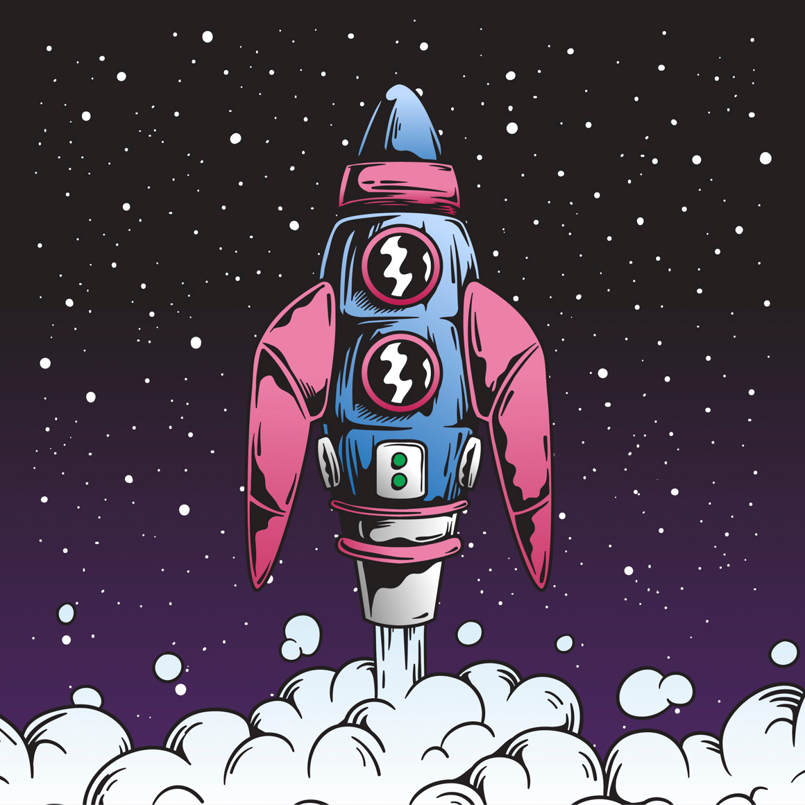 Retro rocket launch in space, an Object Illustration by rawpixel