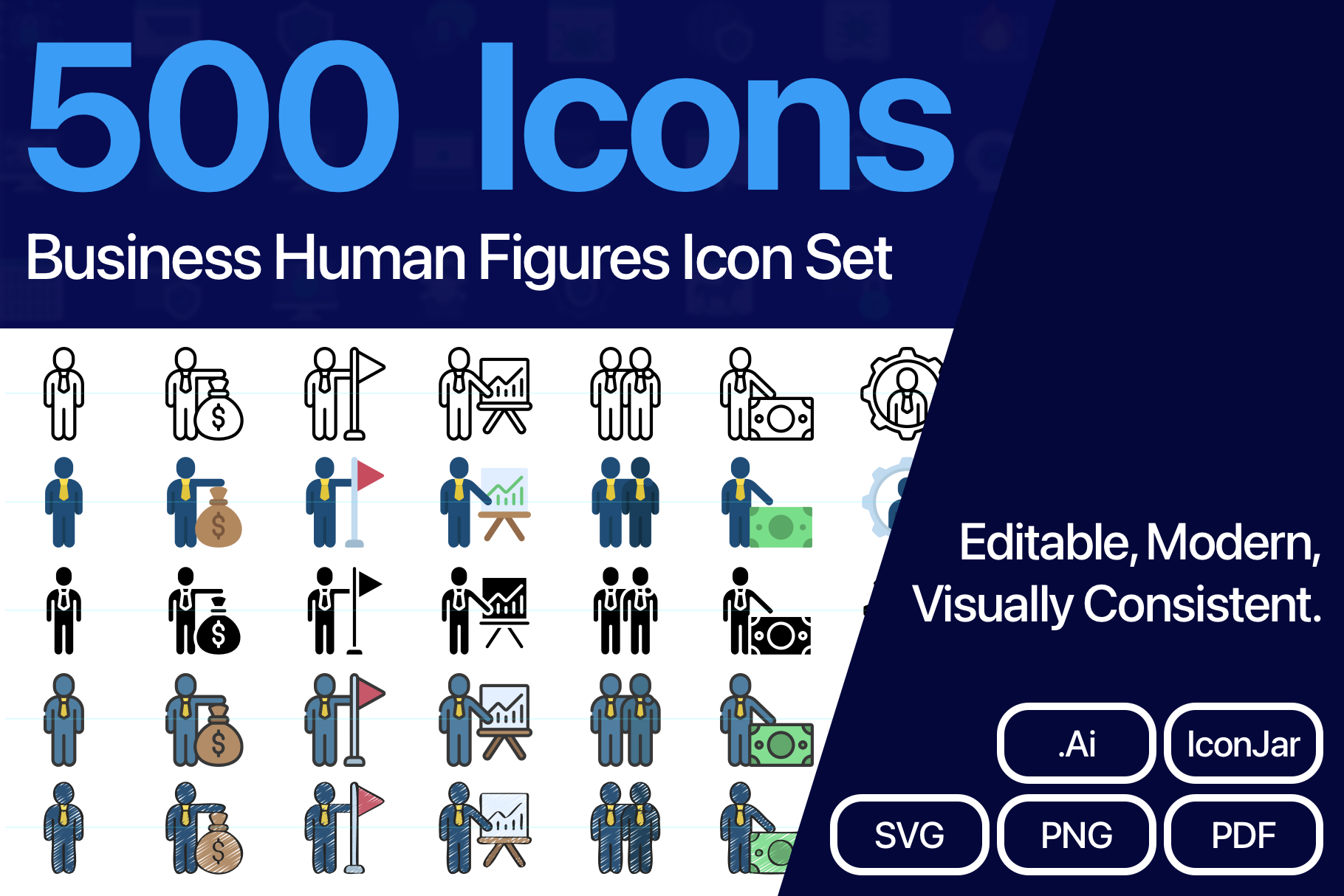 500 Business Human Figures Icons, an Outline Icon by Juicy Icons