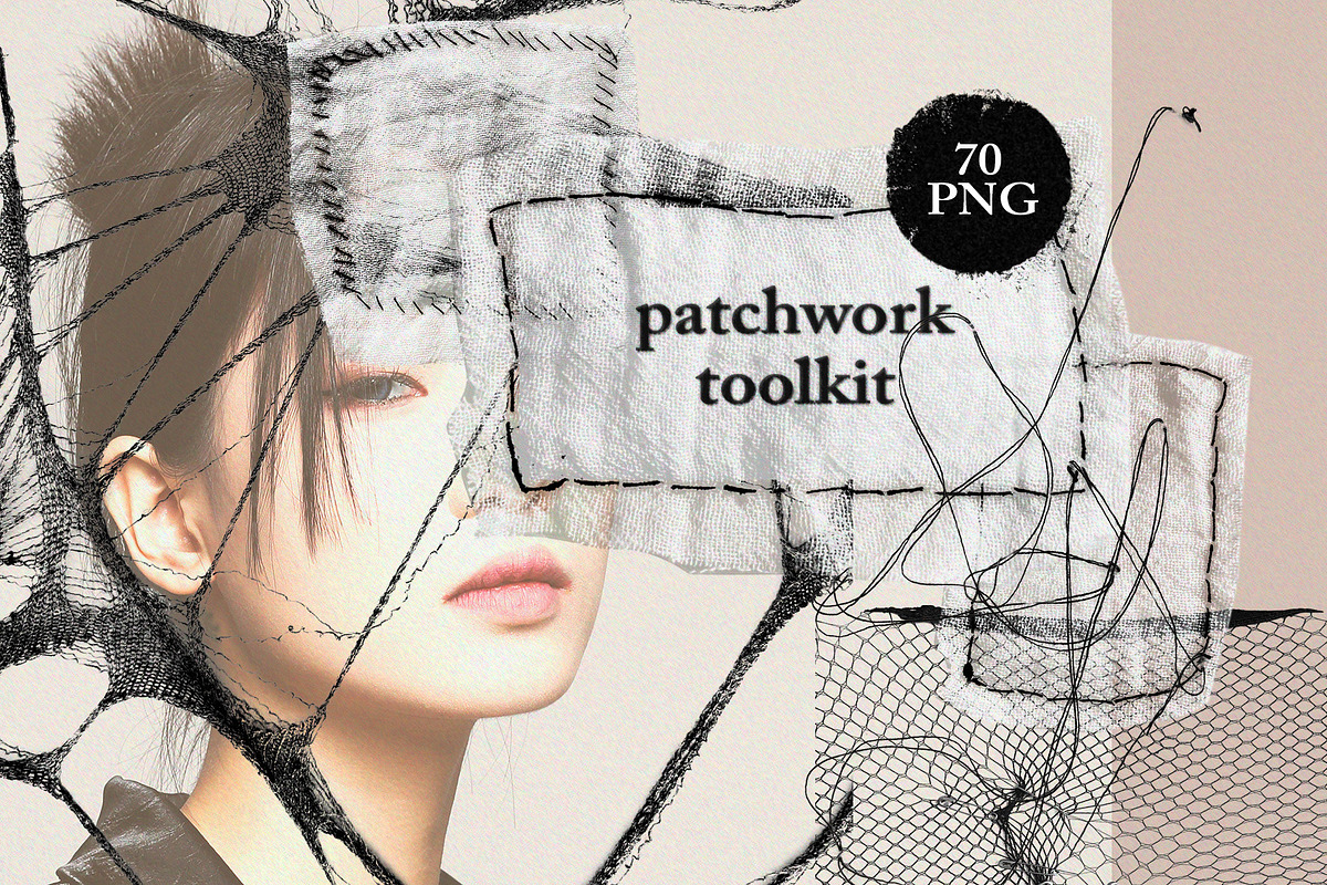 Patchwork Textile Collage Toolkit, an Object Graphic by Marie T