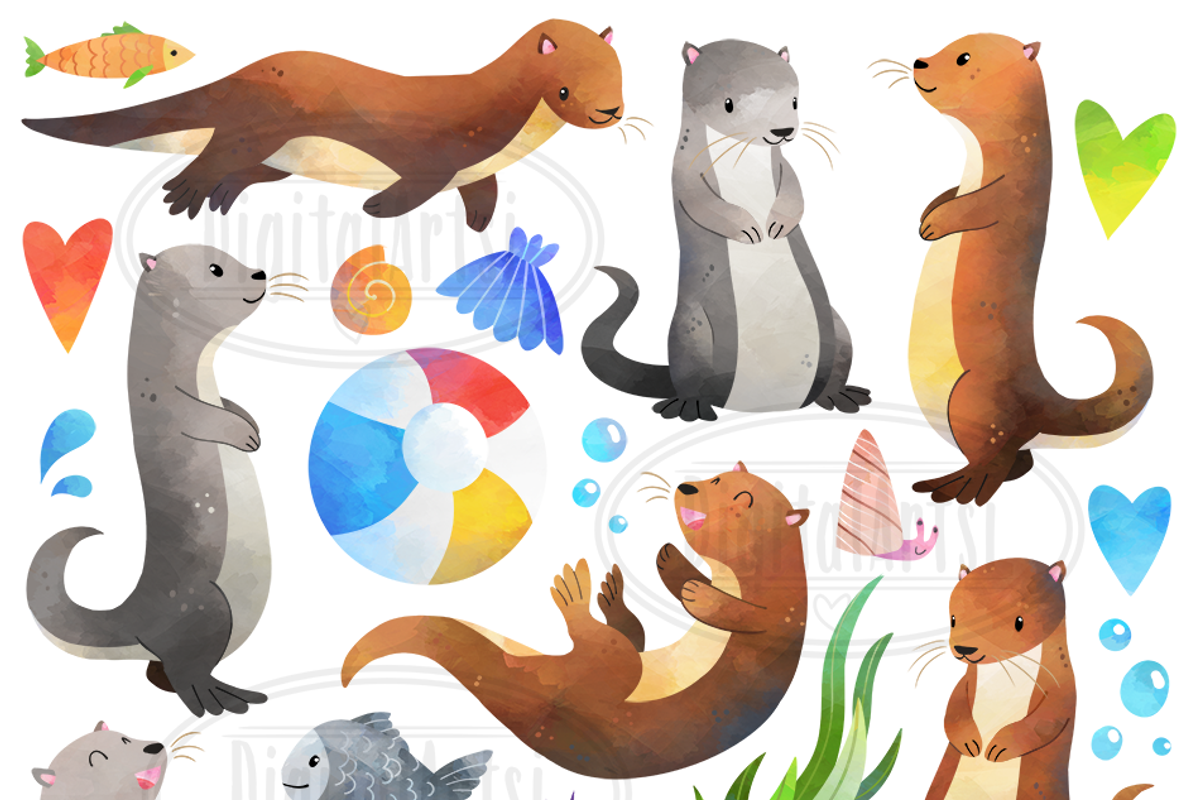 Watercolor Otter clipart, an Illustration by DigitalArtsi