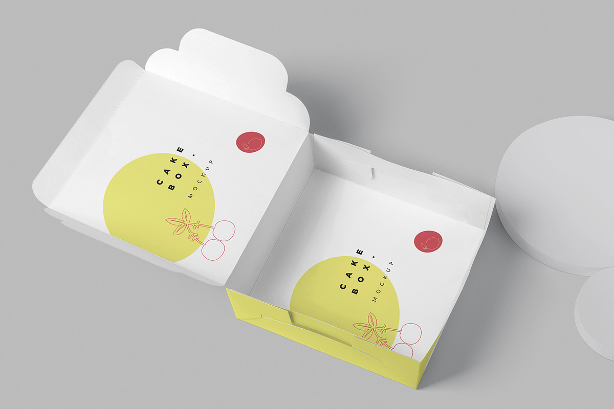Square Cake Cardboard Box Mockups, a Packaging Mockup by DesignNeutrons