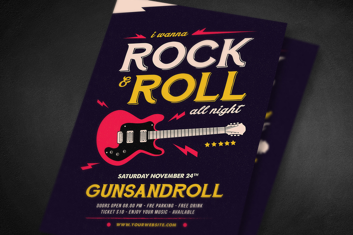 Rock And Roll All Night Flyer, a Flyer Template by Guuver