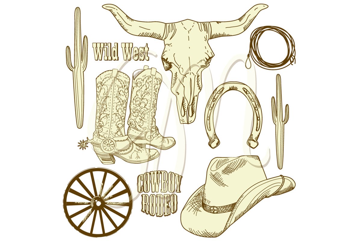 Cowboy clip art, Wild West, western, an Illustration by GraphicMarket