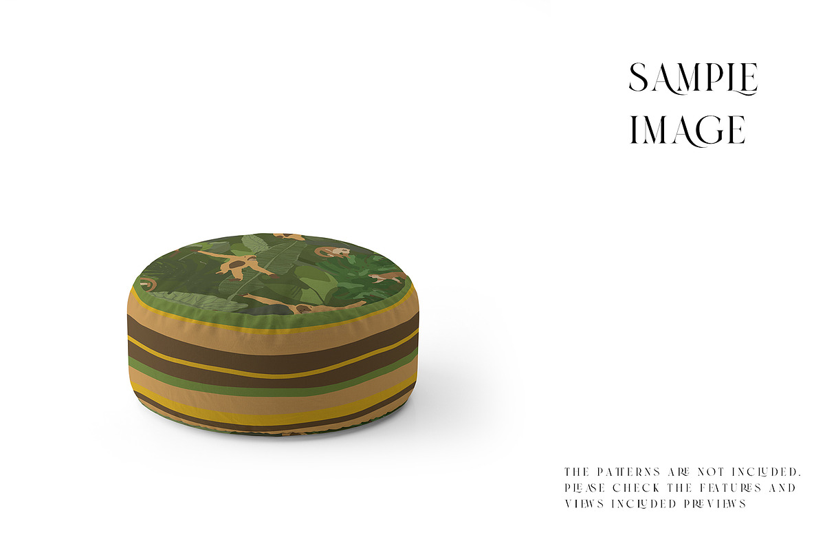 3 Types of Pouf Upholstery Mockups, a Household Mockup by mock-ups