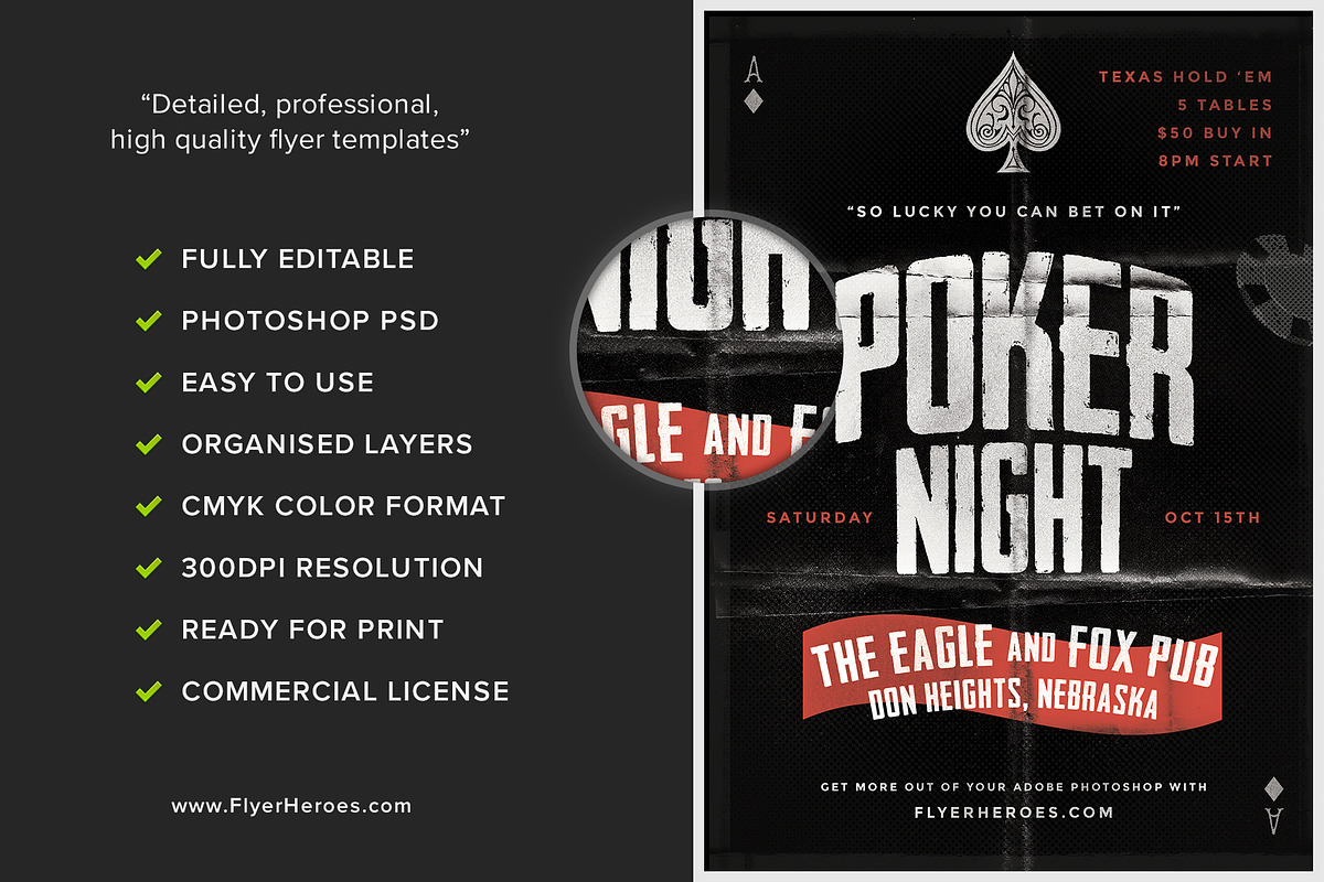 Vintage Style Poker Flyer Template, a Flyer Template by FlyerHeroes