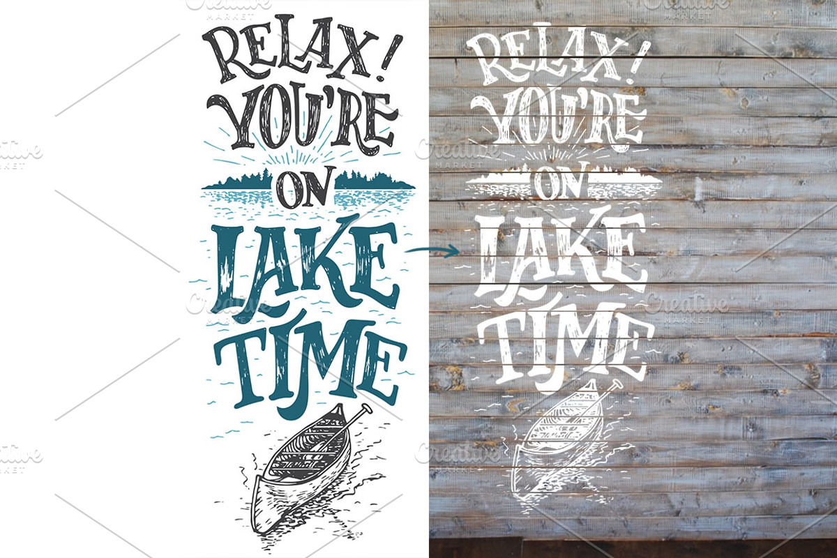 7 Lake Hand Lettering Signs Set