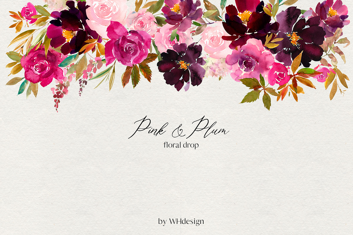 Pink Plum Watercolor Floral Clipart, an Illustration by whiteheartdesign