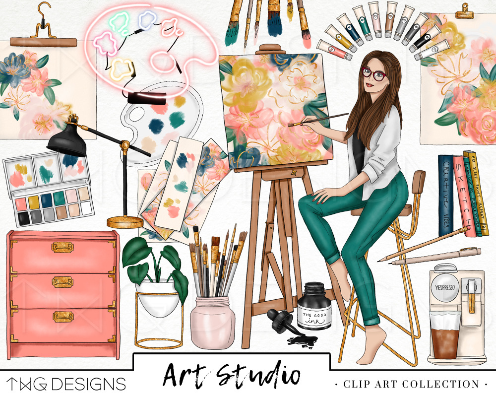 Art Studio Fashion Girl Clip Art, an Illustration by TWG Designs