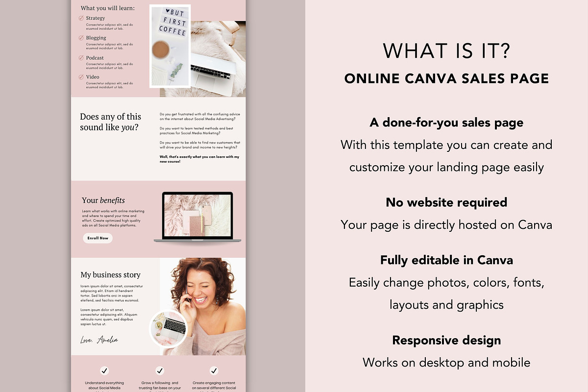 Course Sales Page Template Canva, a Landing Page Template by DeeBeeDesign