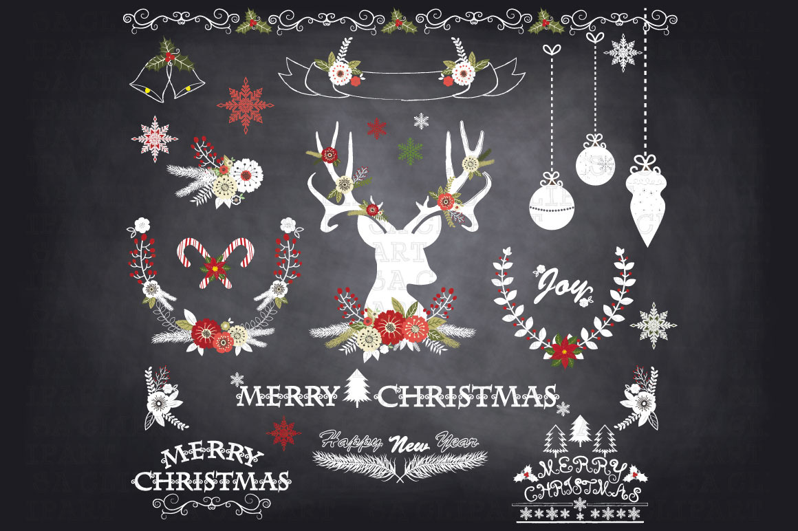 Chalkboard Christmas Clipart | Illustrations ~ Creative Market