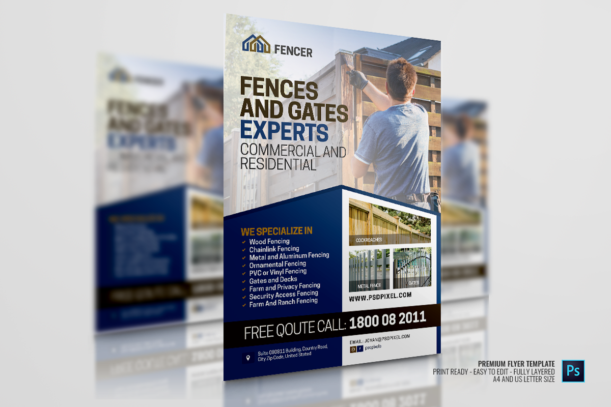 Fencing Company Promotional Flyer, a Flyer Template by PSDPixel