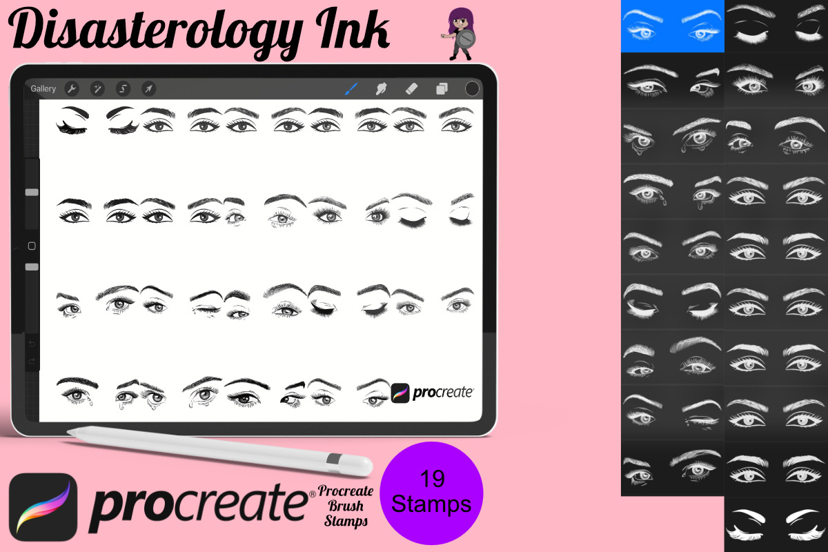 Eyes Set 1 Procreate Brush Stamps, a Brush Add-On by Disasterology Ink