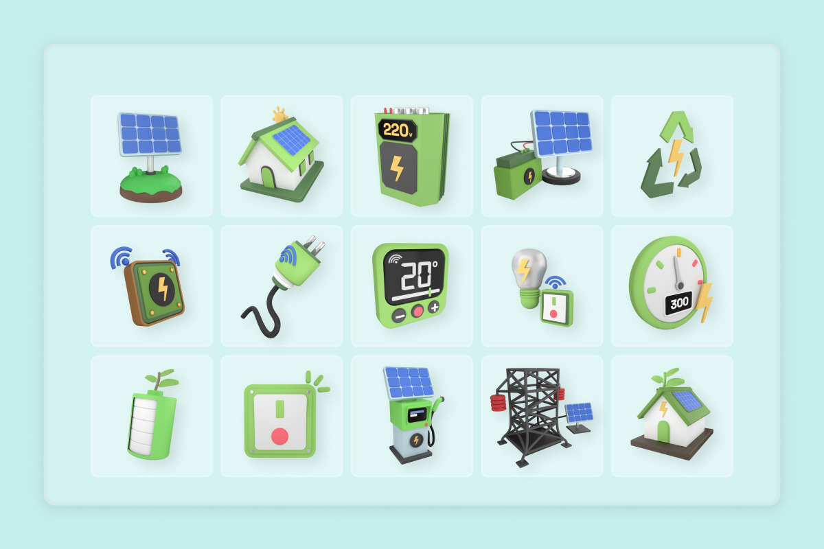 Solar Energy Smart Home 3D Icons, an Object Illustration by twinstd